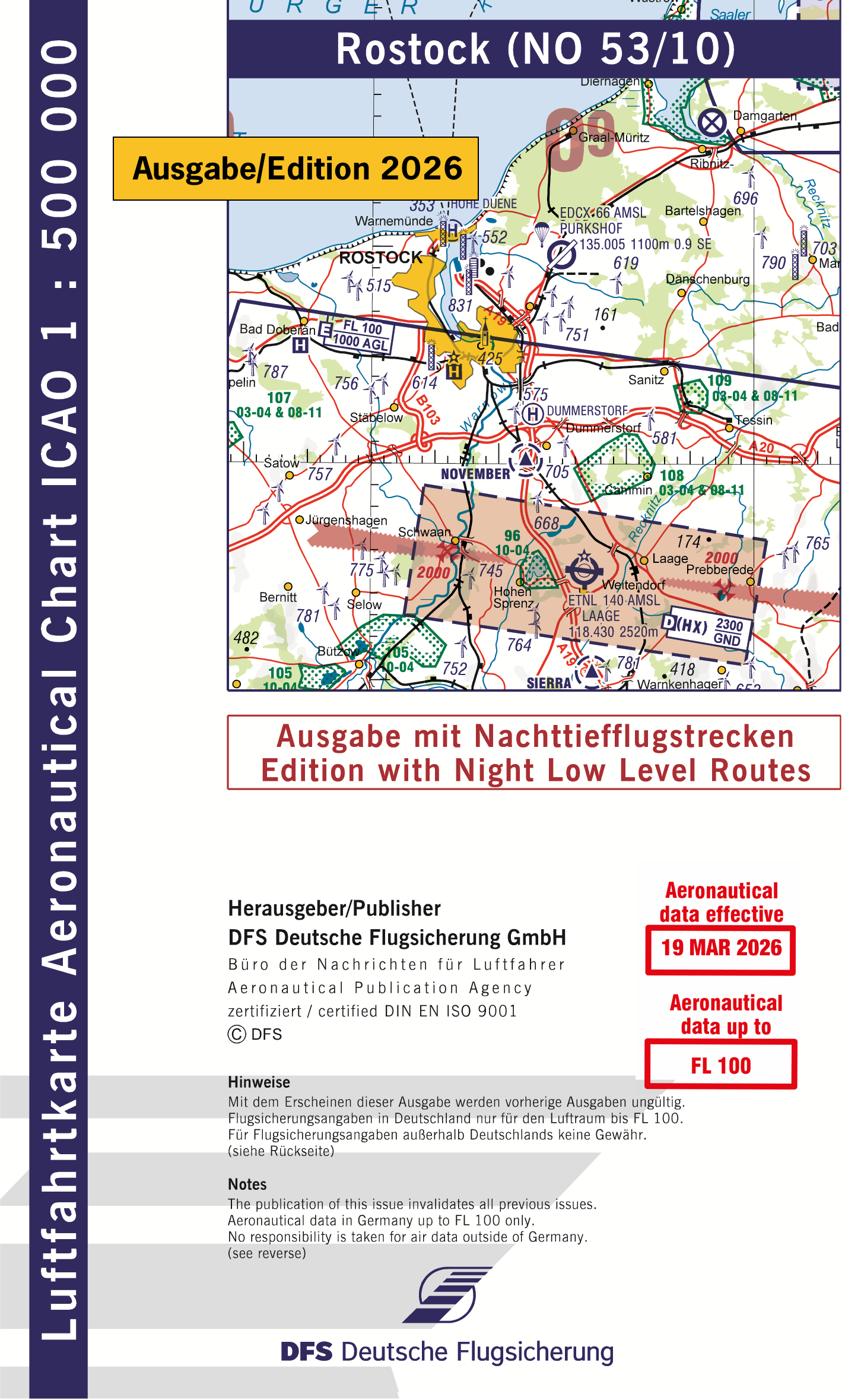 ICAO-Karte (Ausgabe 2026) 1:500.000, Nachttiefflug, gefalzt/ Papier mit ...